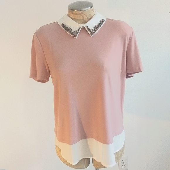 Faith and Joy | Tops | Dusty Rose Blouse With Jeweled White Collar ...